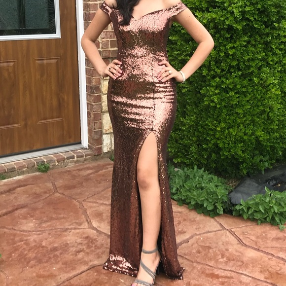 Dresses | Bronze Sparkly Prom Dress | Poshmark